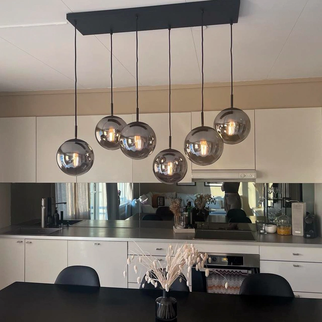 Ball taklampe rektangel 6lys 90cm smoke